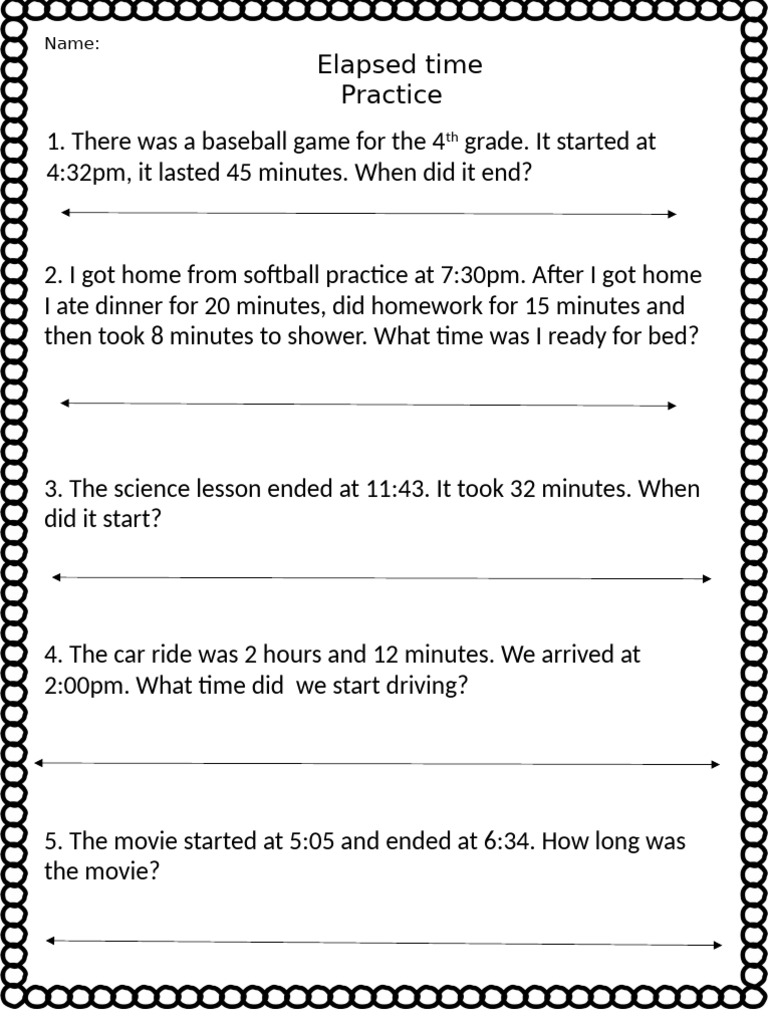Elapsed Time Practice: Name | PDF