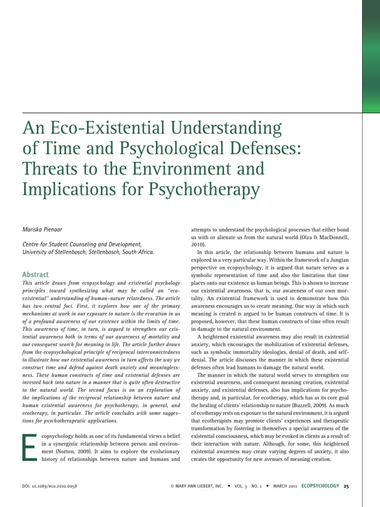 Pienaar, Meriska - An Eco-Existential Understanding of Time and Psychological Defenses | PDF ...