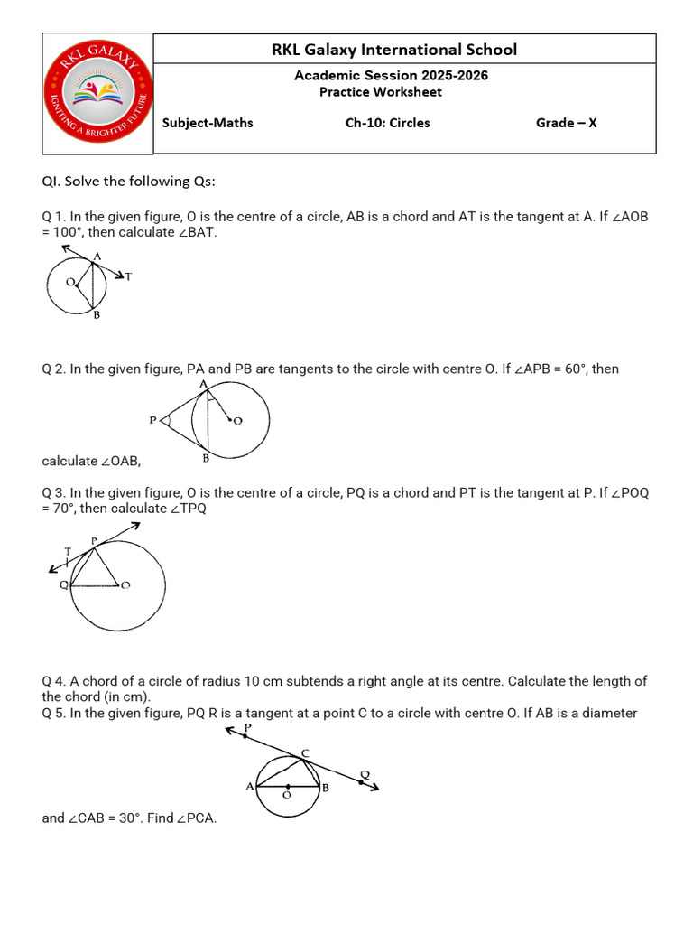 Circle Geometry Practice Questions | PDF | Circle | Elementary Mathematics
