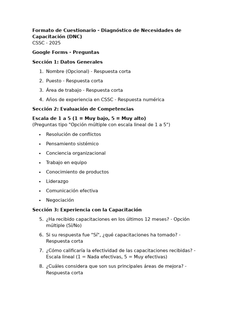 Formato Cuestionario DNC 2025 | PDF