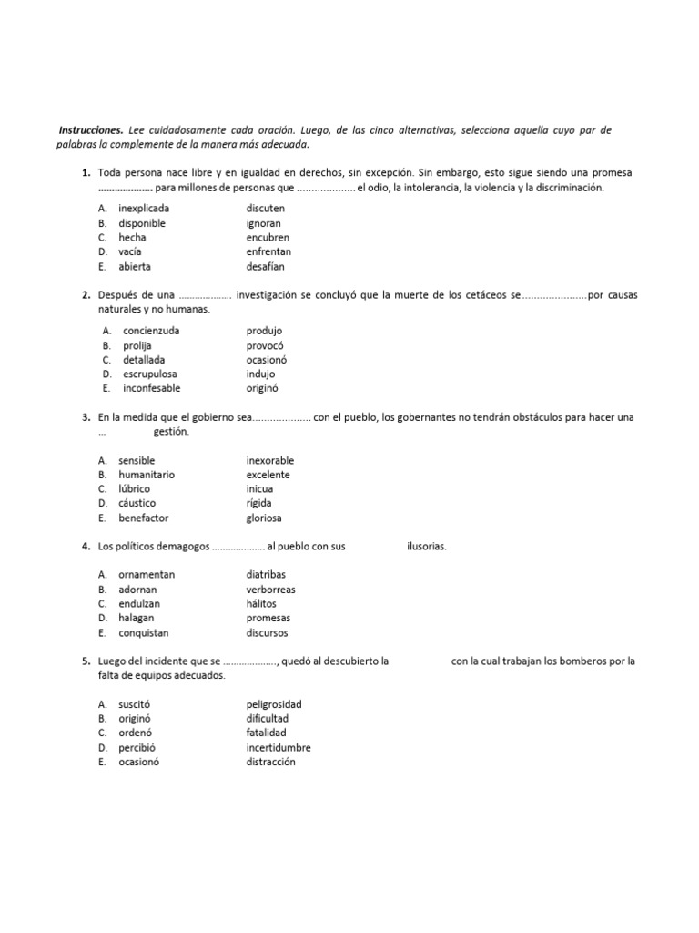 Ejercicios de vocabulario y comprensión | PDF | Teoría | Razonamiento ...