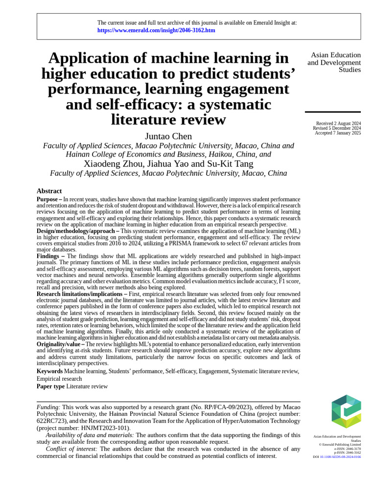 Application of Machine Learning | PDF | Machine Learning | Systematic Review