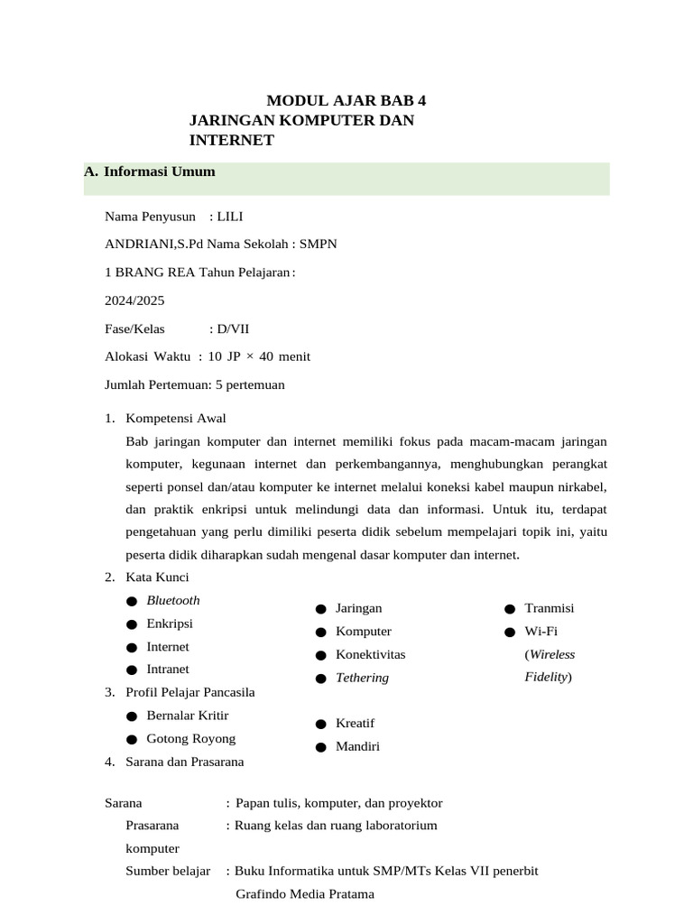 Modul Ajar Jaringan Komputer Dan Internet-1 | PDF