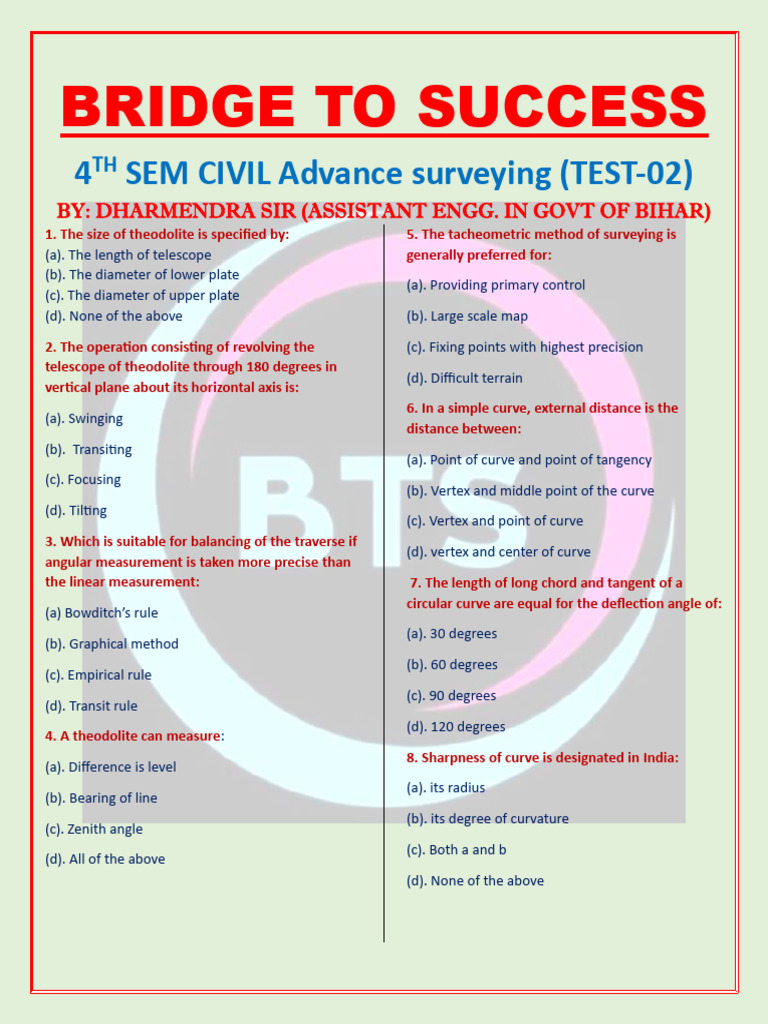 Advanced Surveying Test Questions | PDF | Angle | Surveying