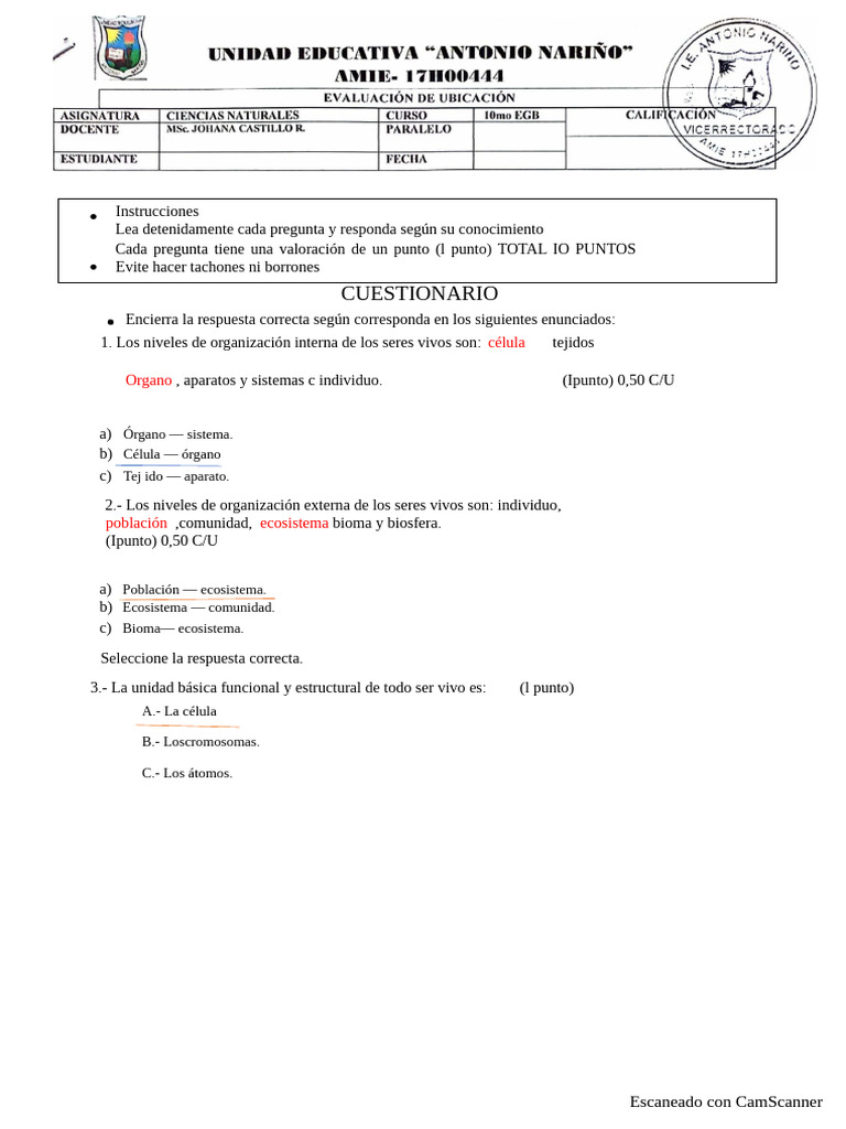 Ubicación CCNN 10mo EGB | PDF | Biología Celular) | Evolución