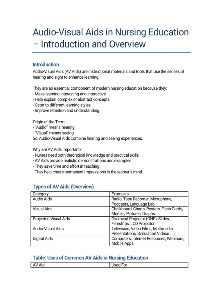 AV Aids Introduction Overview Types Uses | PDF