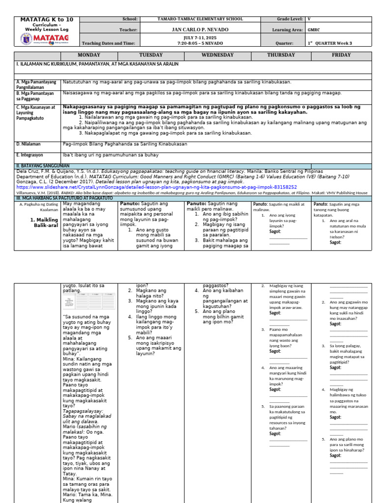 DLL - GMRC 5 - Q1 W3 | PDF