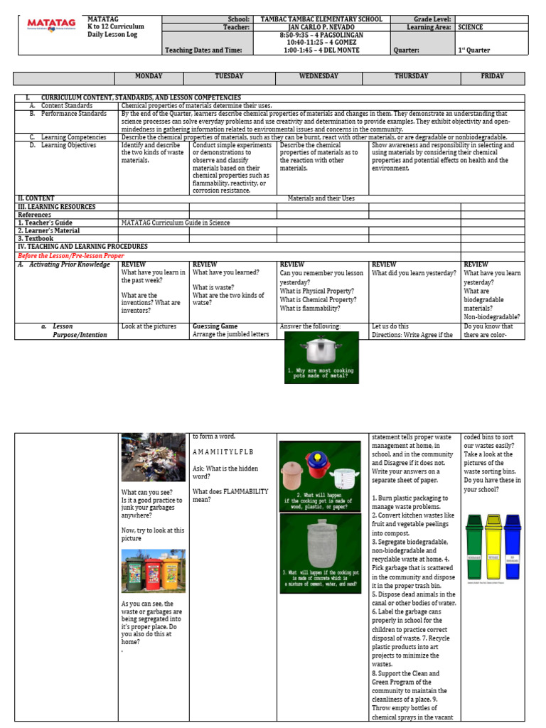 Matatag DLL Week 3 Science g4 | PDF | Biodegradation | Waste