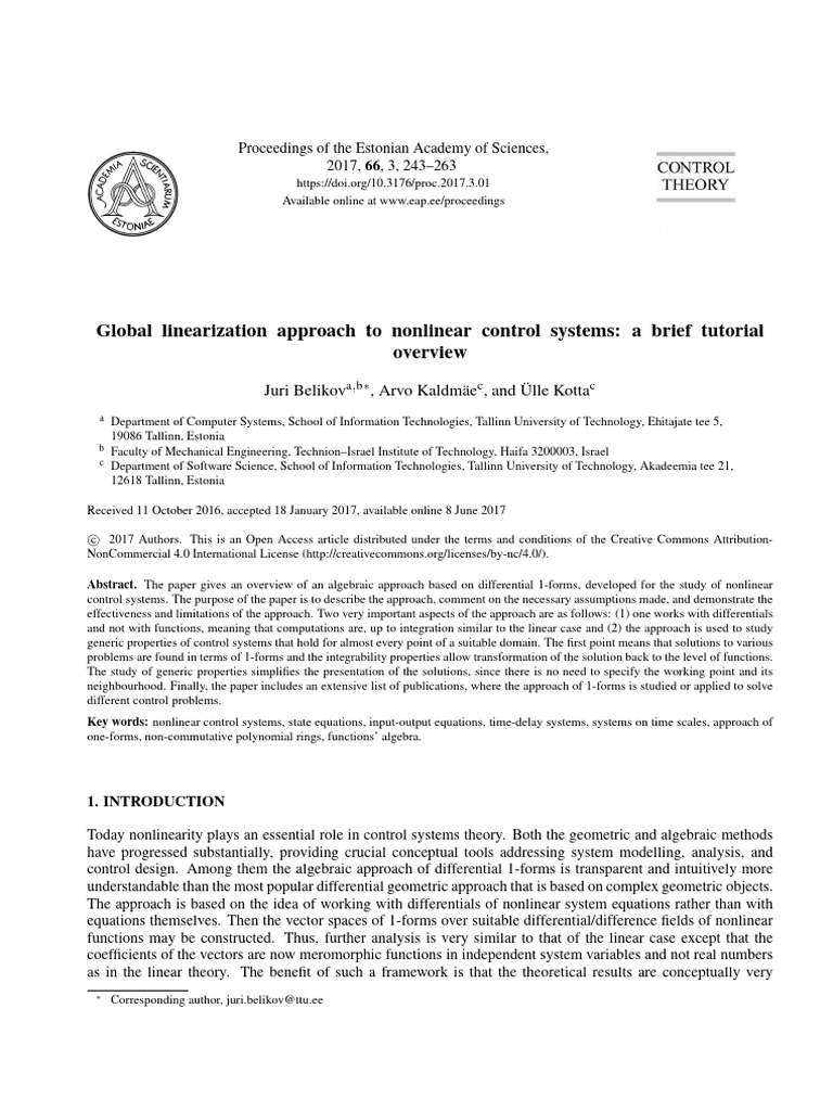 Global Linearization Approach To Nonlinear Control Systems | PDF | Nonlinear System | Field ...