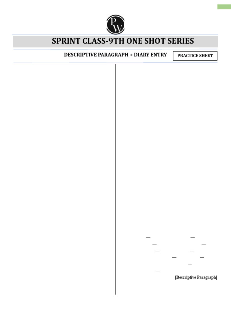 Descriptive Paragraph + Diary Entry - Practice Sheet | PDF | Diary ...