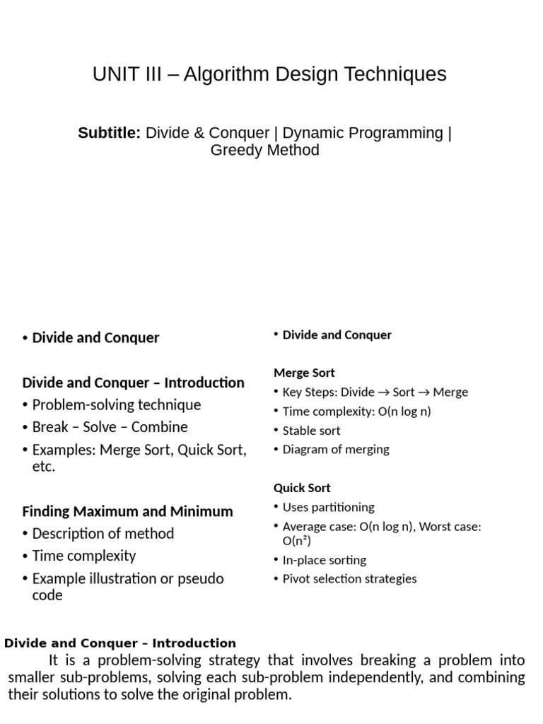 UNIT III - Algorithm Design Techniques | PDF | Time Complexity | Applied Mathematics