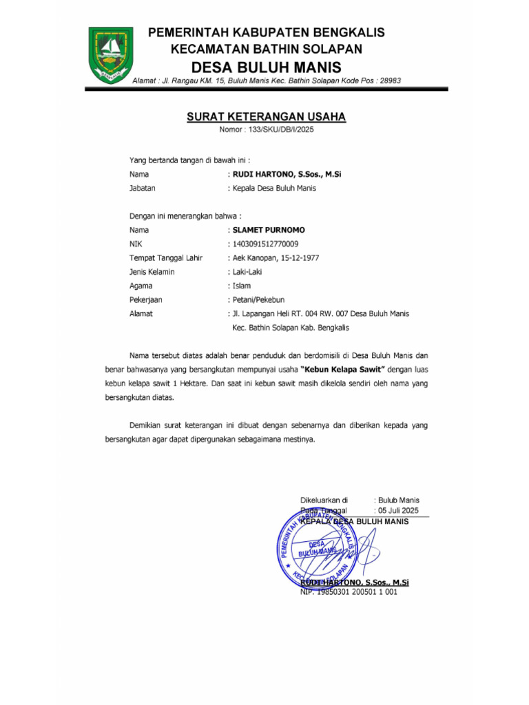 Sku Desa Buluh Manis | PDF