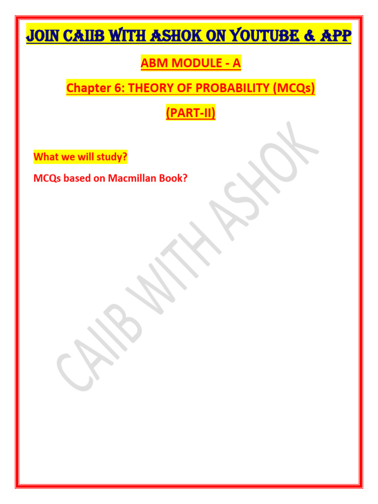 (CL 36) Abm CH 6 Mcqs Part II | PDF | Probability Distribution | Random ...