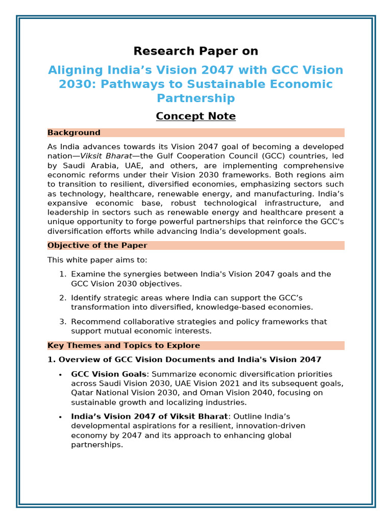 Concept Note - Aligning India's Vision 2047 With GCC Vision 2030 ...