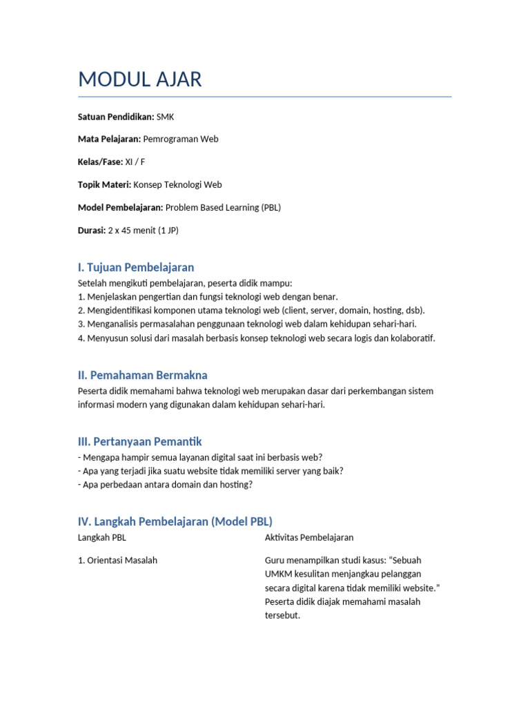 Modul Ajar Konsep Teknologi Web PBL | PDF