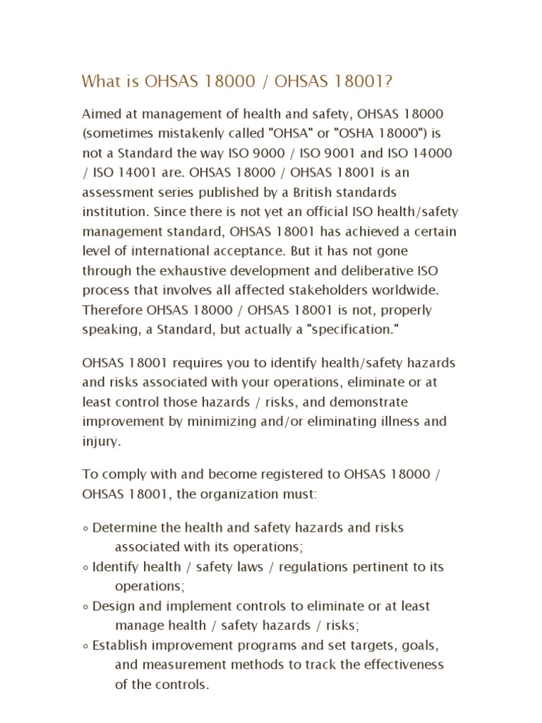 What Is Ohsas 18000 | PDF | Safety | Iso 9000