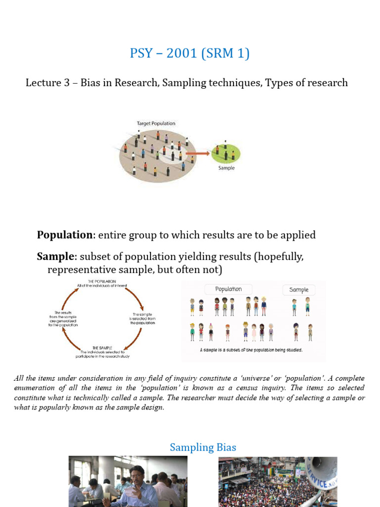 Lecture3 - Bias, Sampling, Research Types | PDF | Sampling (Statistics) | Experiment