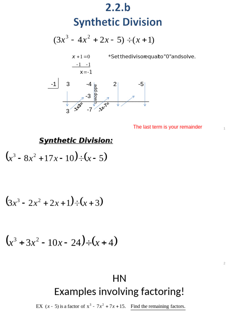 2.2.b Synthetic Division | PDF