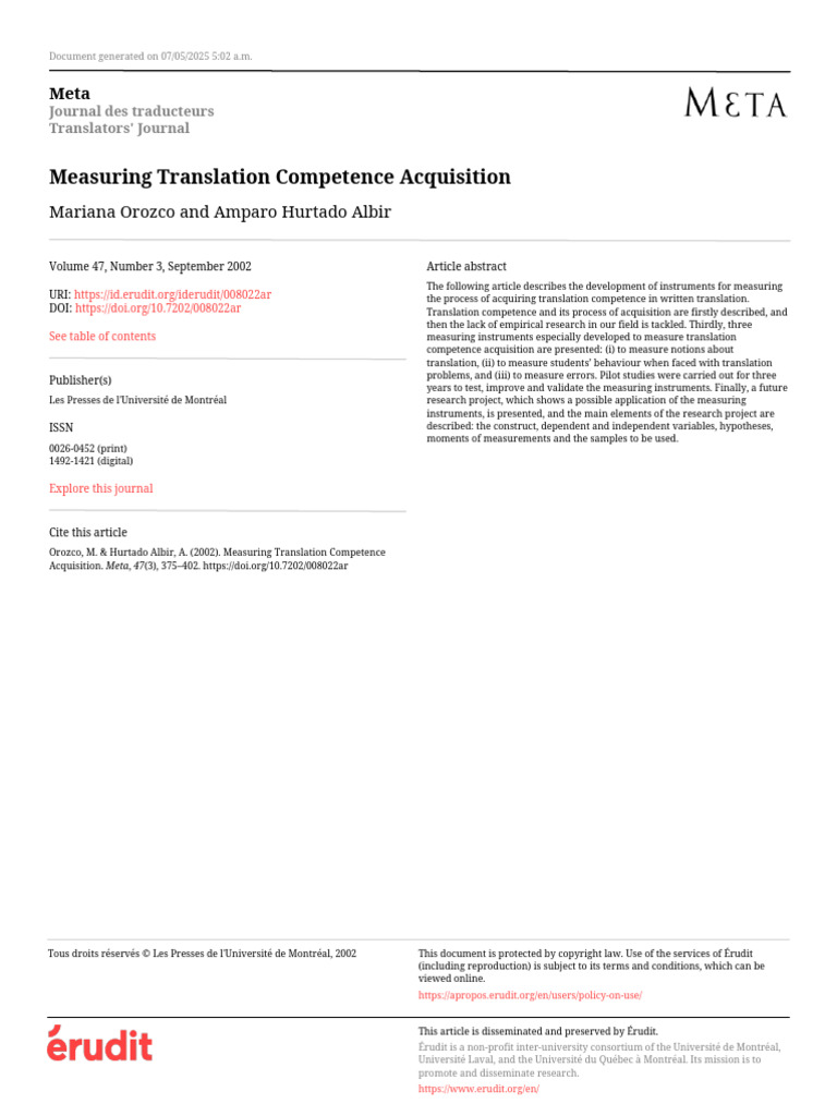 Measuring Translation Competence Acquisition | PDF | Translations ...