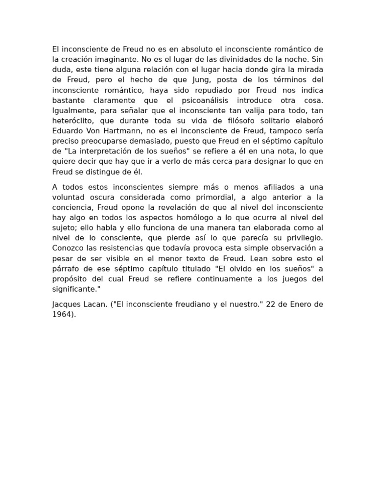 El inconsciente según Freud y Lacan | PDF