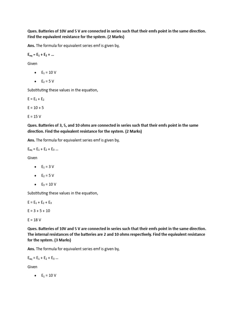 Cell Combination Ques | PDF | Series And Parallel Circuits | Physical ...