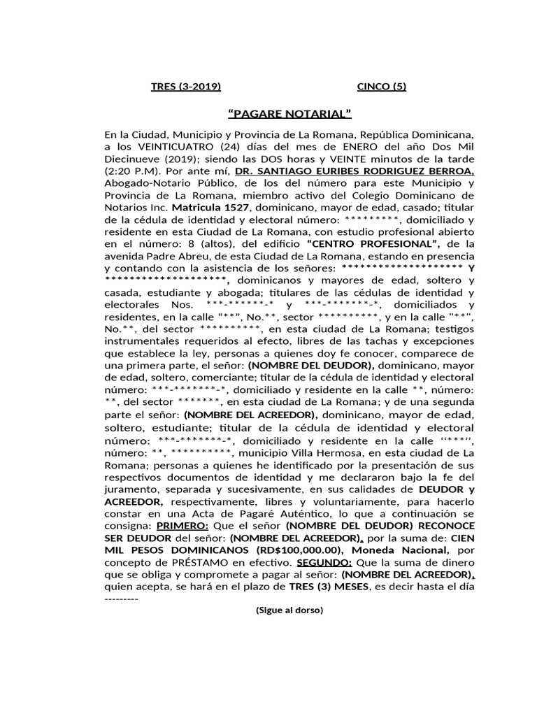 Pagare Notarial Con Testigos (Modelo) 2019 | PDF | Pagos