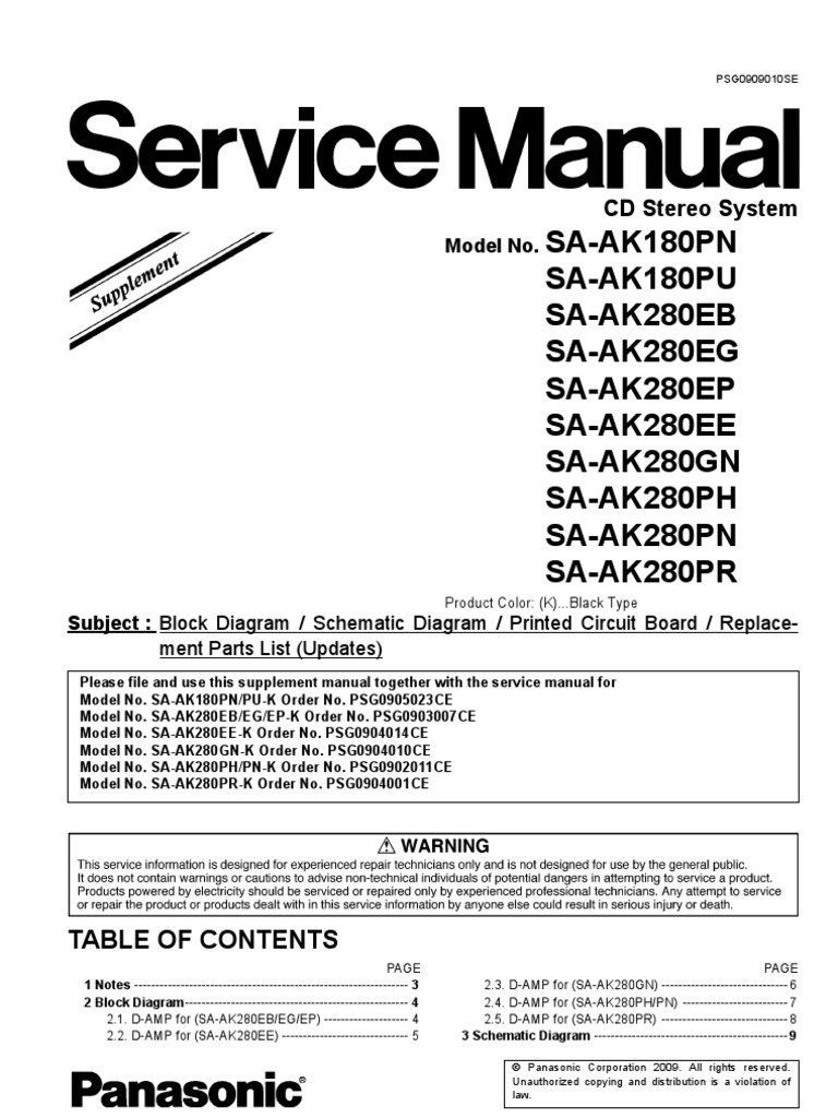 Panasonic Sa-Ak180 Ak280 SCH (ET) | PDF | Amplifier | Power Inverter