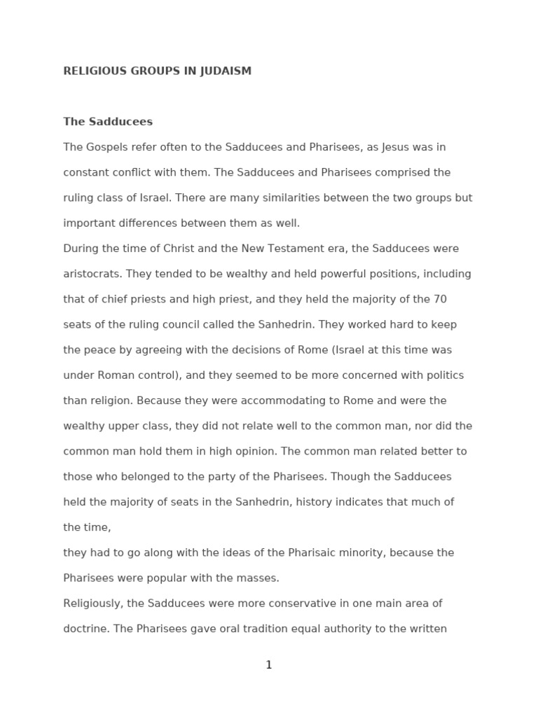 Key Jewish Groups: Sadducees & Pharisees | PDF | Pharisees | Jesus