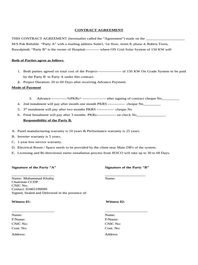 Draft Contract Agreement of Advance Hospital | PDF