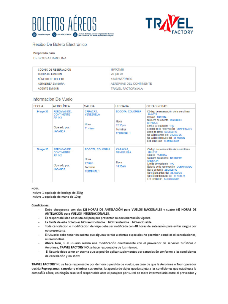 Ticket Srta de Sousa Ccs Bog 24aug 30aug | PDF