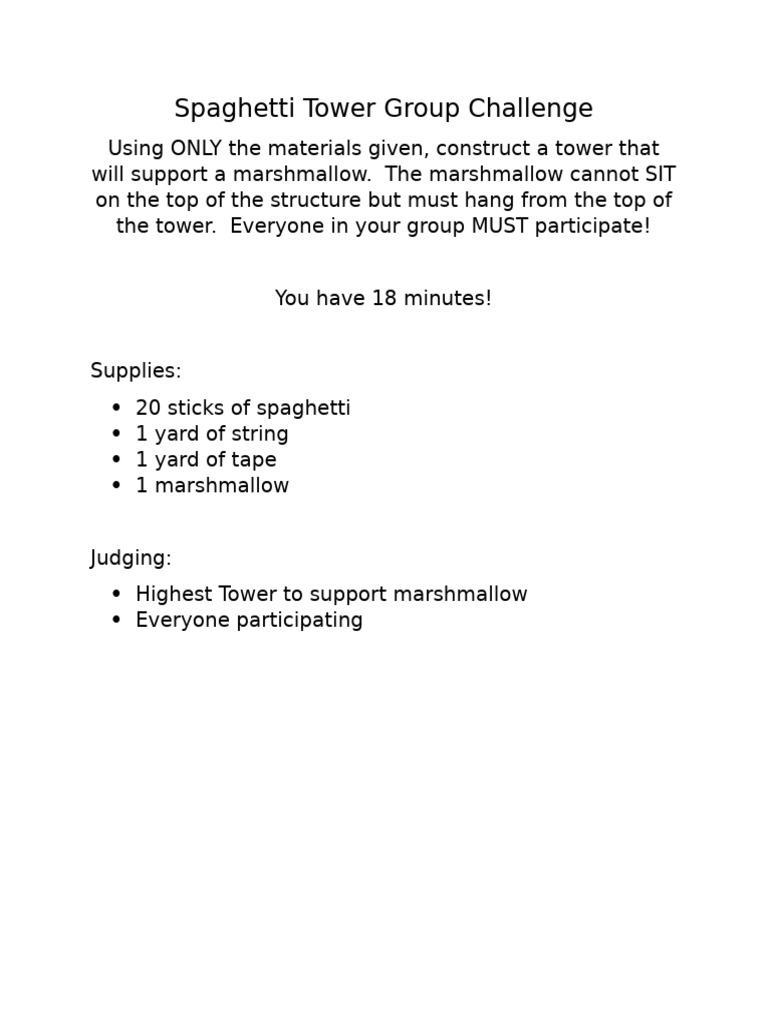 Spaghetti Tower Challenge Instructions | PDF