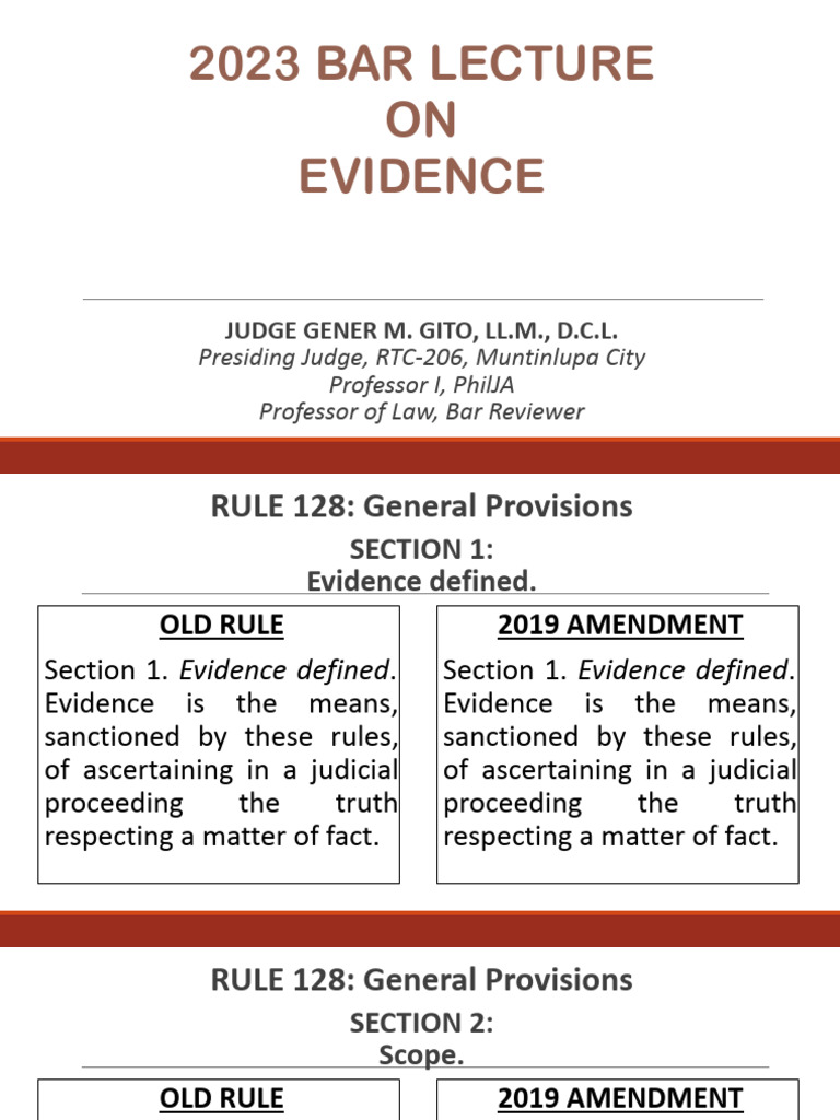 Evidence Slides | PDF | Evidence (Law) | Burden Of Proof (Law)