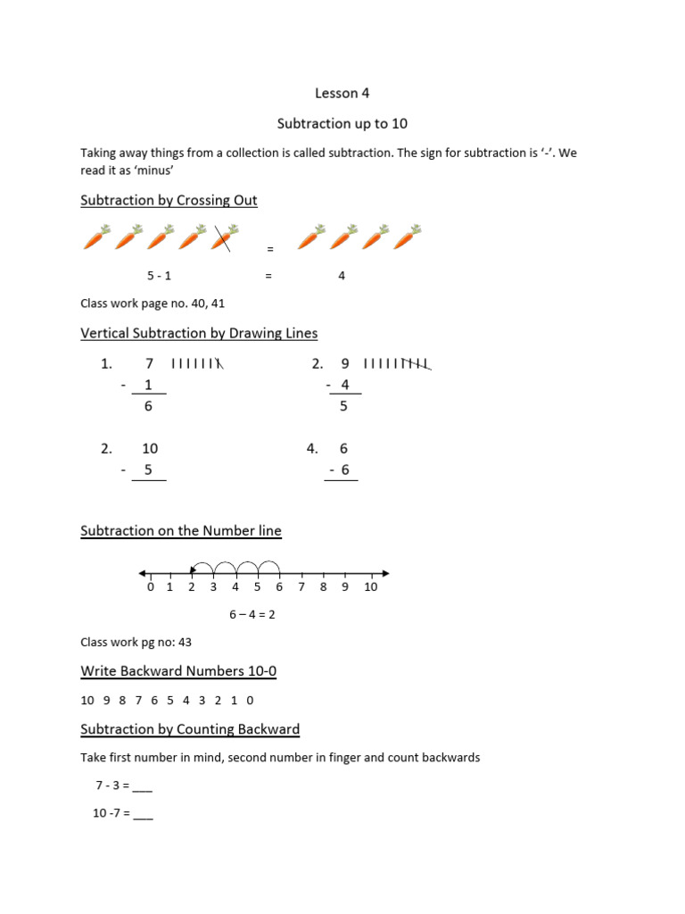 Grade 1 Lesson-4 Subtraction Upto 10 | PDF