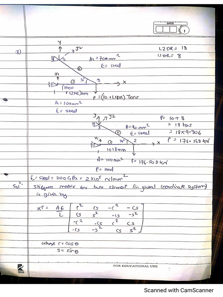 FEM Class Numerical Truss Stiffness Matrix | PDF
