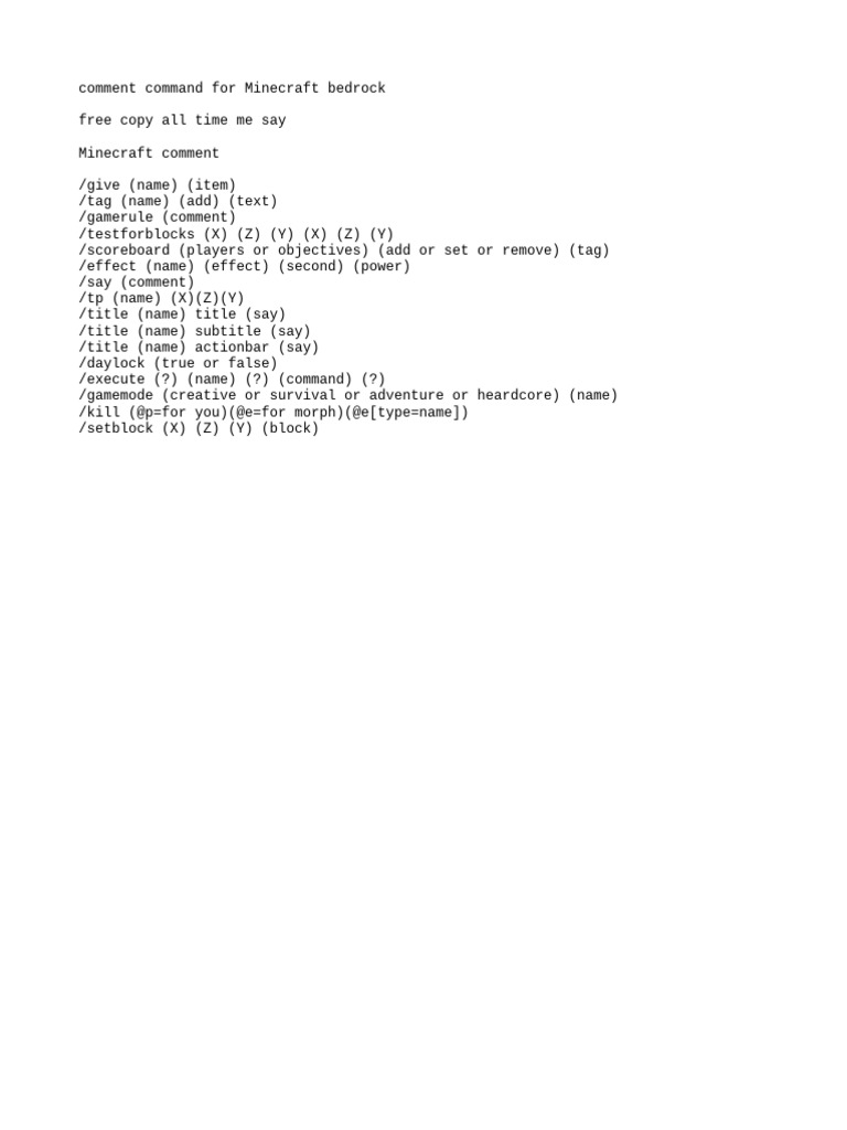 Command Minecraft Bedrock | PDF