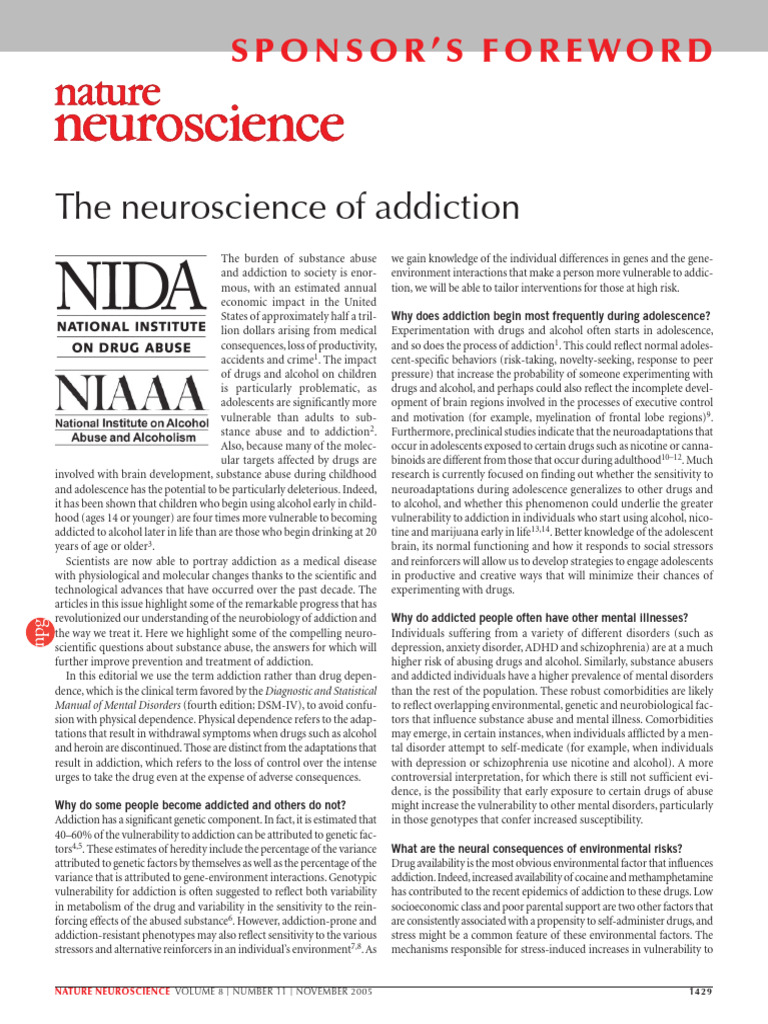 Neuroscience Insights on Addiction | PDF | Mental Disorder | Substance ...