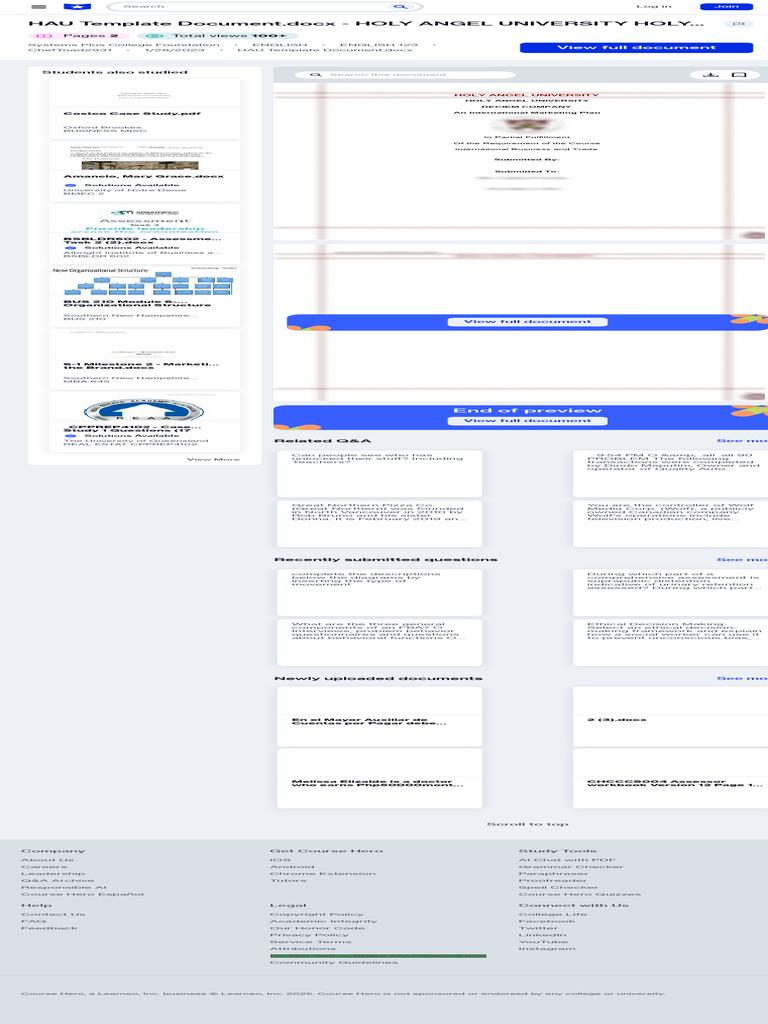 HAU Template Document - Docx - HOLY ANGEL UNIVERSITY HOLY... : End of ...