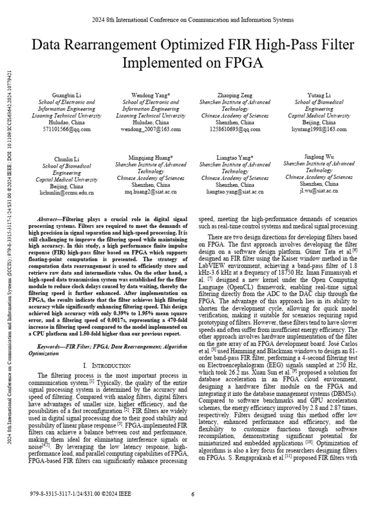 Data Rearrangement Optimized FIR High-Pass Filter Implemented On FPGA ...