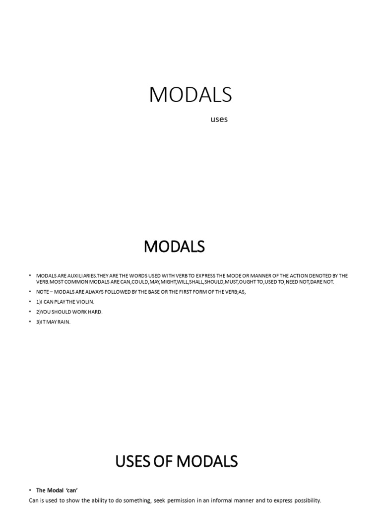 Understanding English Modals and Their Uses | PDF | Grammatical Tense ...