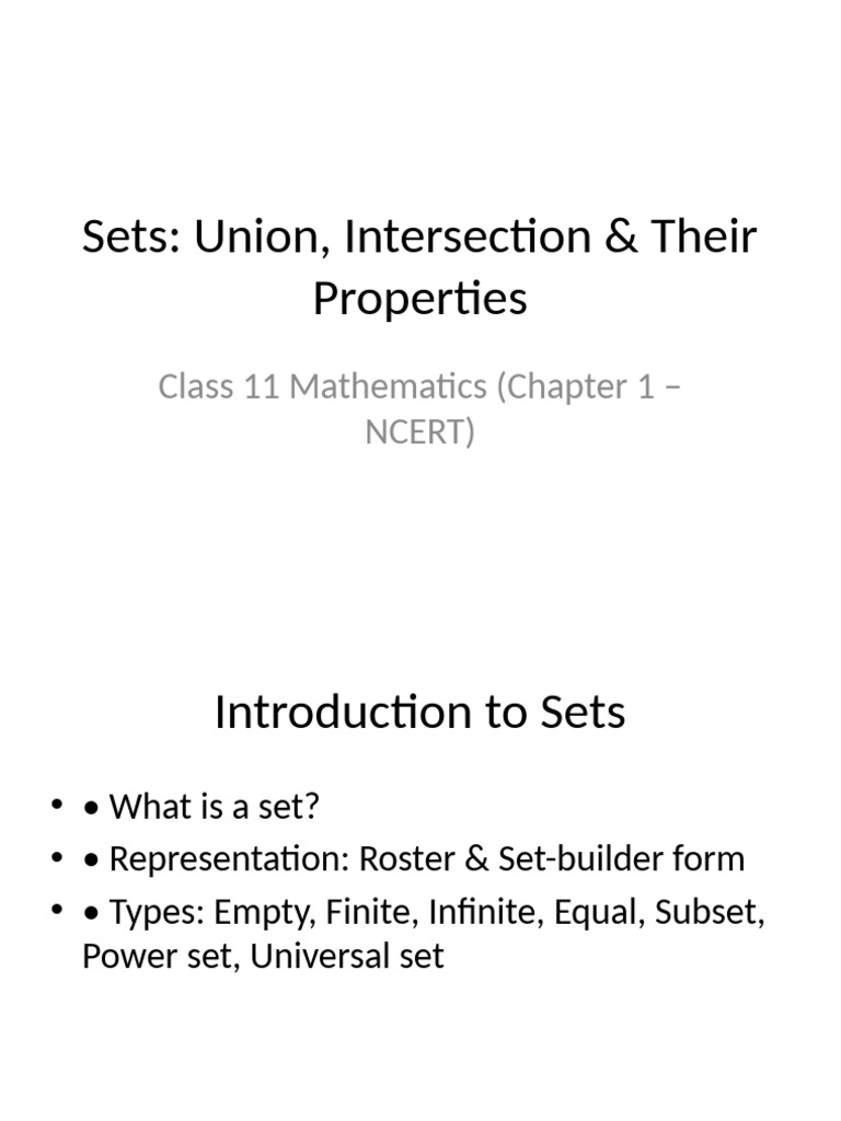 Class11 Sets Union Intersection PPT With Venn | PDF