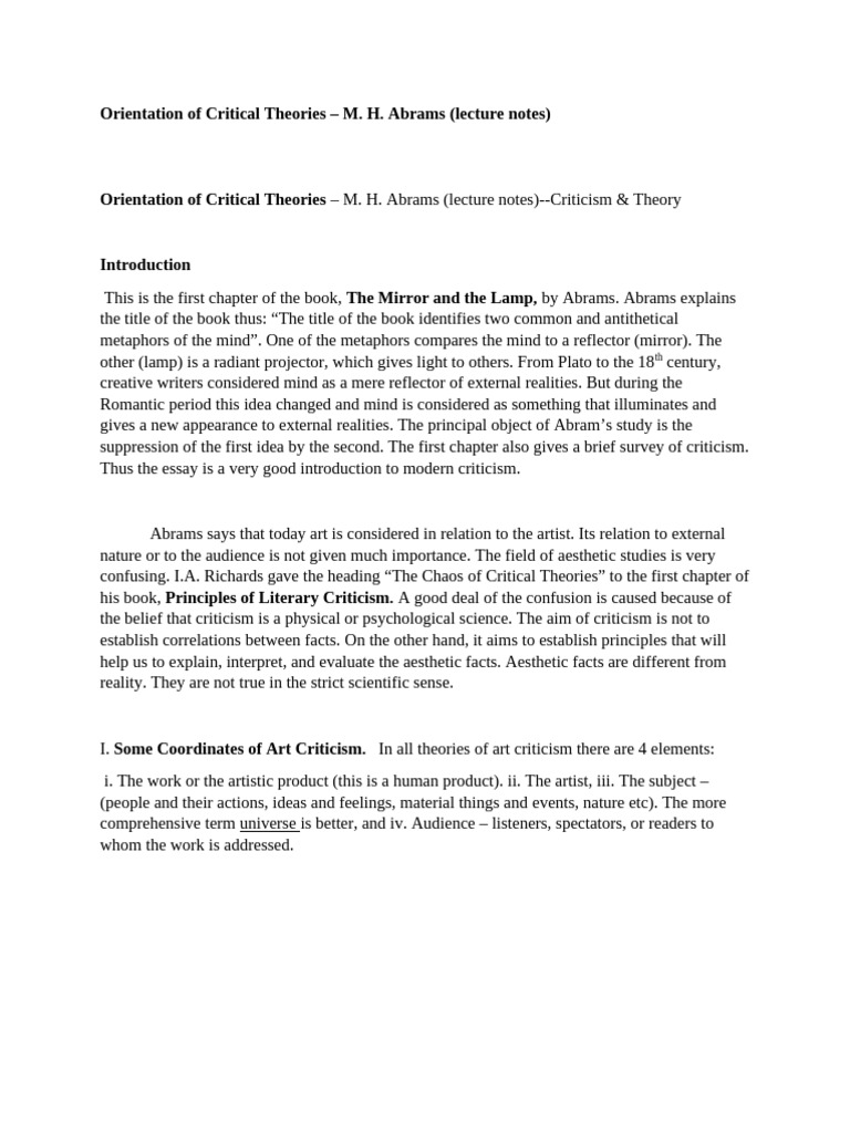 Orientation of Critical Theories | PDF | Poetry | Idea