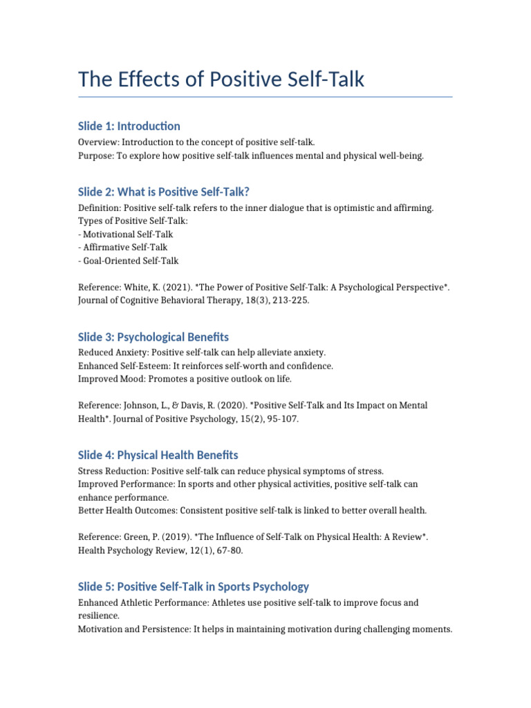 Effects of Positive Self-Talk Presentation | PDF | Psychology ...