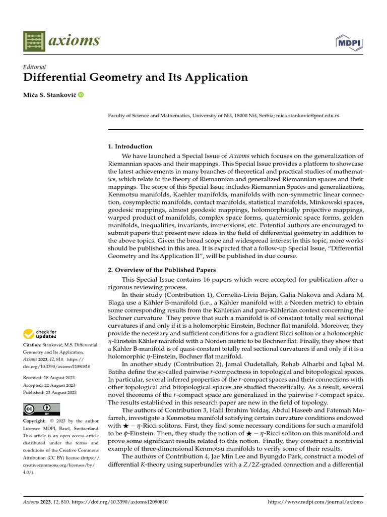 Differential Geometry Applications Overview | PDF | Differential Geometry | Manifold