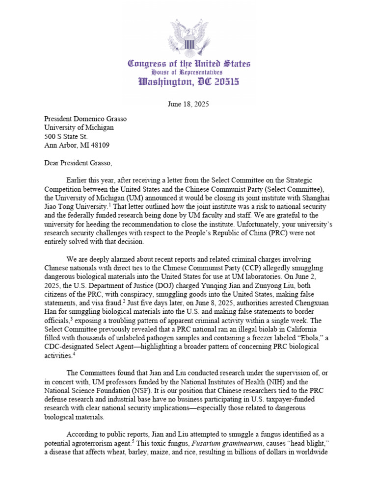 2025-06-18 - Letter To The University of Michigan | PDF | Stoma | Cell ...