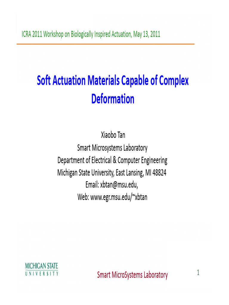 Xiaobo Tan ICRA11 Workshop Soft Material | PDF | Materials | Physical Sciences