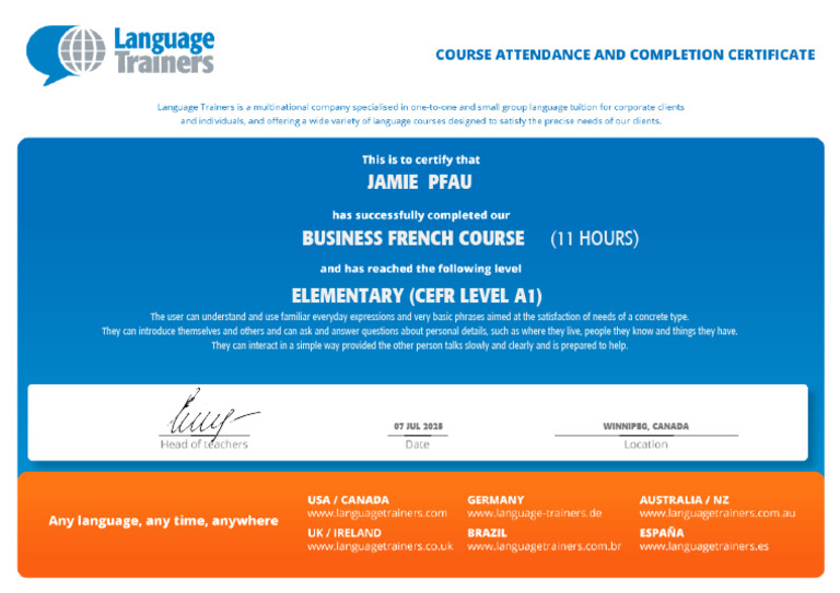 JAMIE PFAU Certificate of Achievement 1033840 | PDF