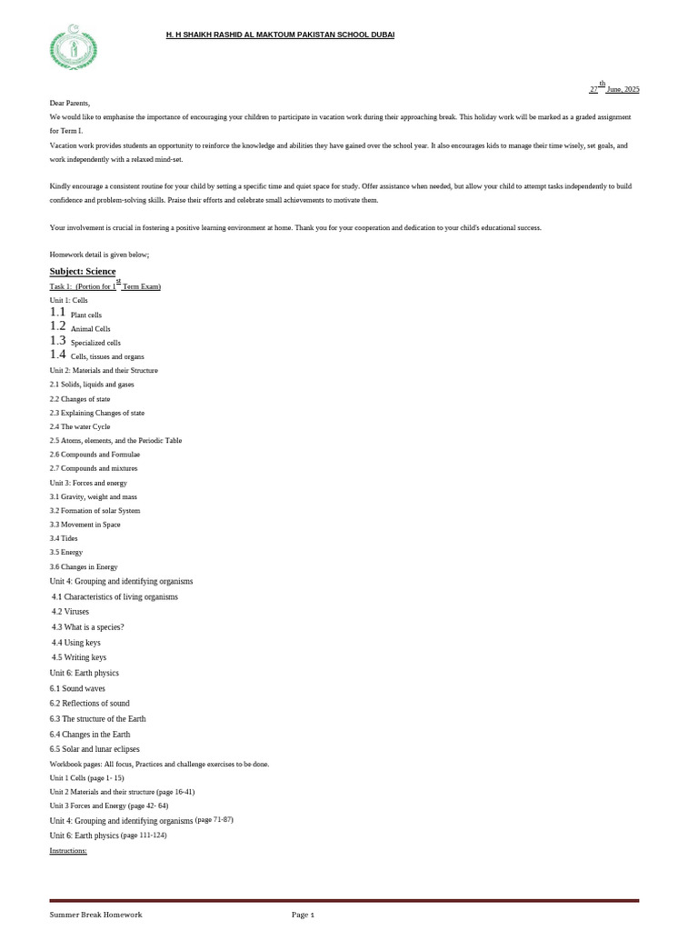 Summer Homework Guide for Science Students | PDF | Photosynthesis | Light