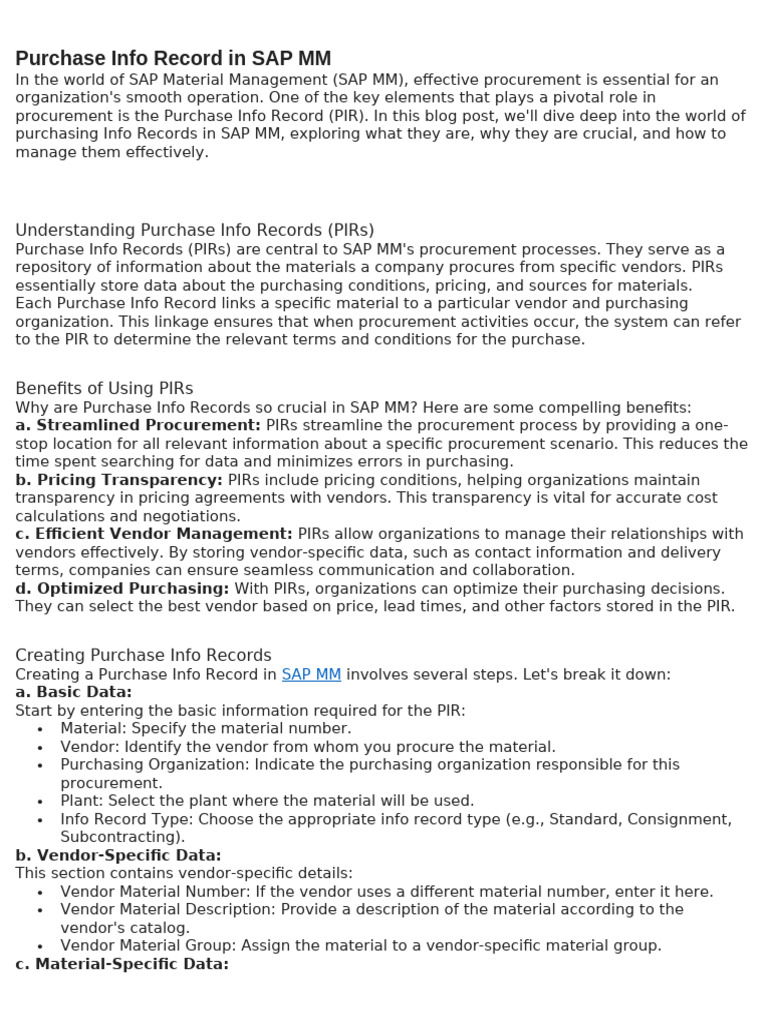 Understanding Purchase Info Records in SAP MM | PDF | Procurement | Pricing