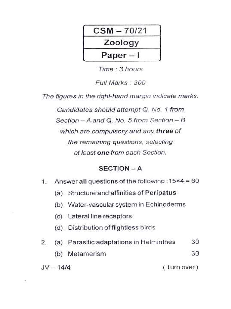 Paper I Zoology | PDF