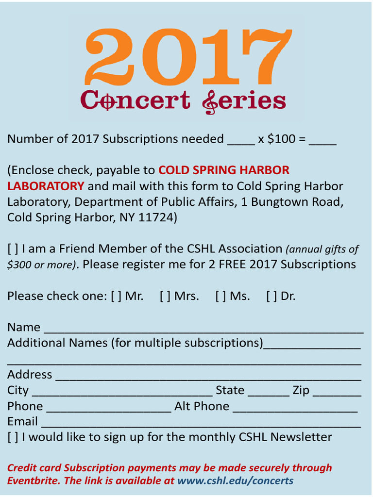 2017 CSHL Concert Signup by Check Form | PDF